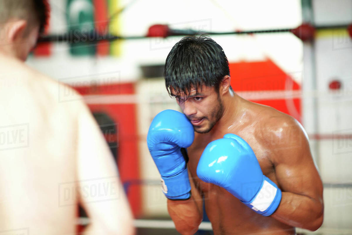 Two boxers sparring in boxing ring - Royalty-free Stock Photo | Dissolve