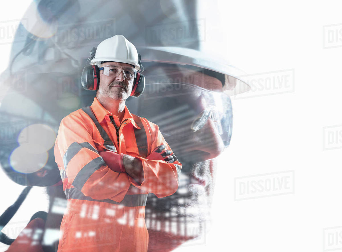 Composite image of construction worker showing full health and safety ...