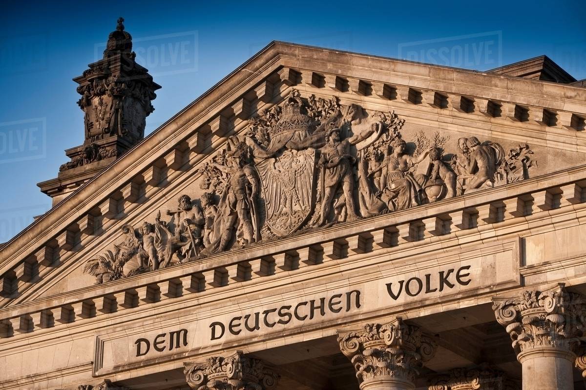 Relief carvings on columned building - Royalty-free Stock Photo | Dissolve