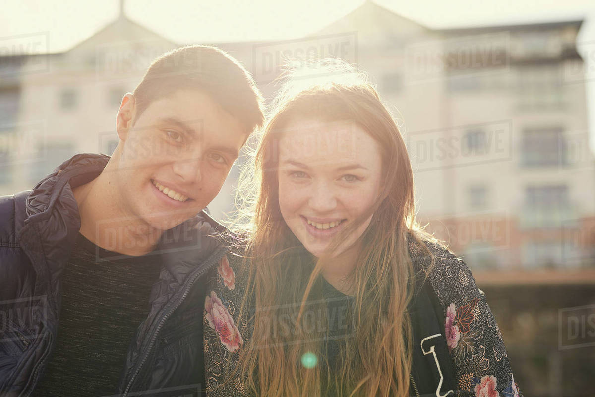 Portrait of two friends, outdoors, smiling, Bristol, UK - Royalty-free ...