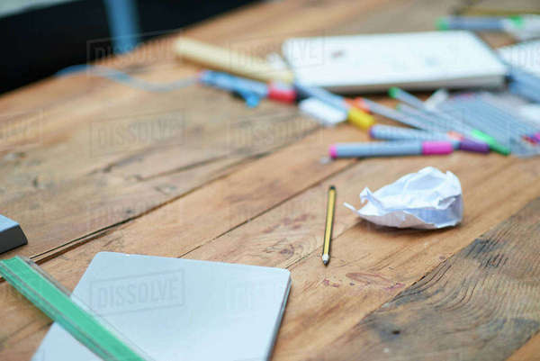 Notebook and pencil on table in design studio - Royalty-free Stock ...
