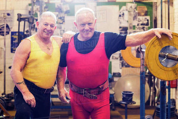 Portrait of two senior male powerlifters in gym - Royalty-free Stock ...