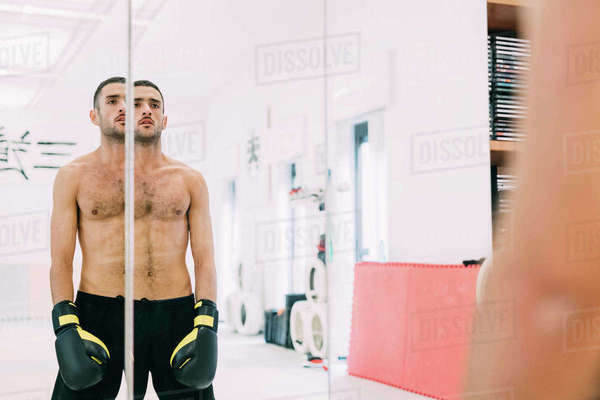 Mirror image portrait of boxer - Stock Photo - Dissolve