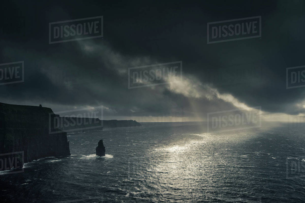 Cliffs of Moher at sunset with hurricane Ophelia approaching, Doolin ...