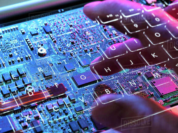 Multiple exposure of a laptop computer showing a invisible computer ...