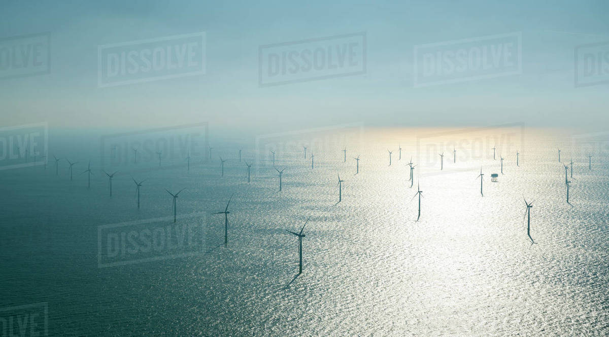Offshore windfarm, north of Island of Ameland, Friesland, Netherlands ...
