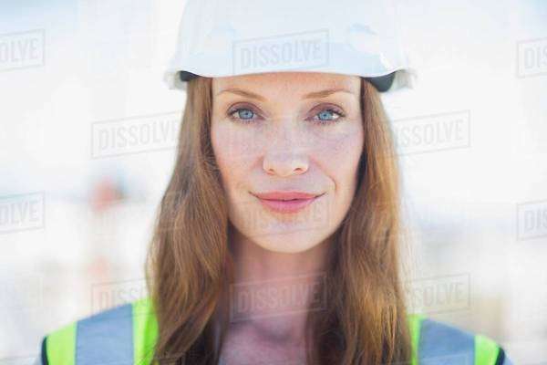 Close up portrait of female site manager on construction site - Royalty ...
