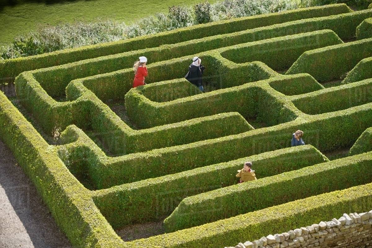 Children wearing traditional costume in maze at Bolton Castle, 14th ...