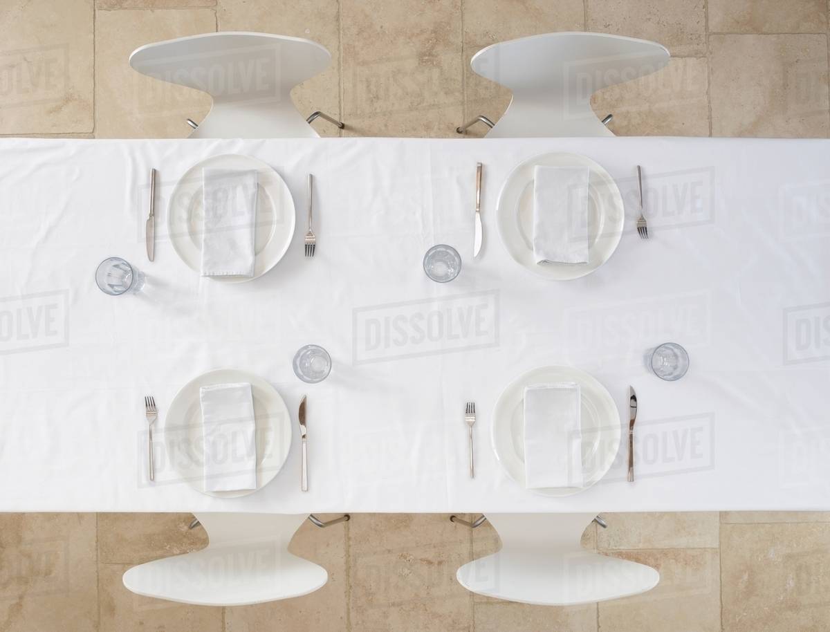 Overhead view of set table - Stock Photo - Dissolve