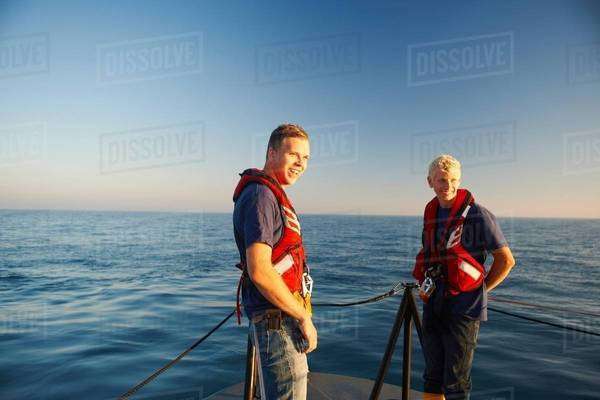 Portrait of two male lifeboat crew at sea - Royalty-free Stock Photo ...