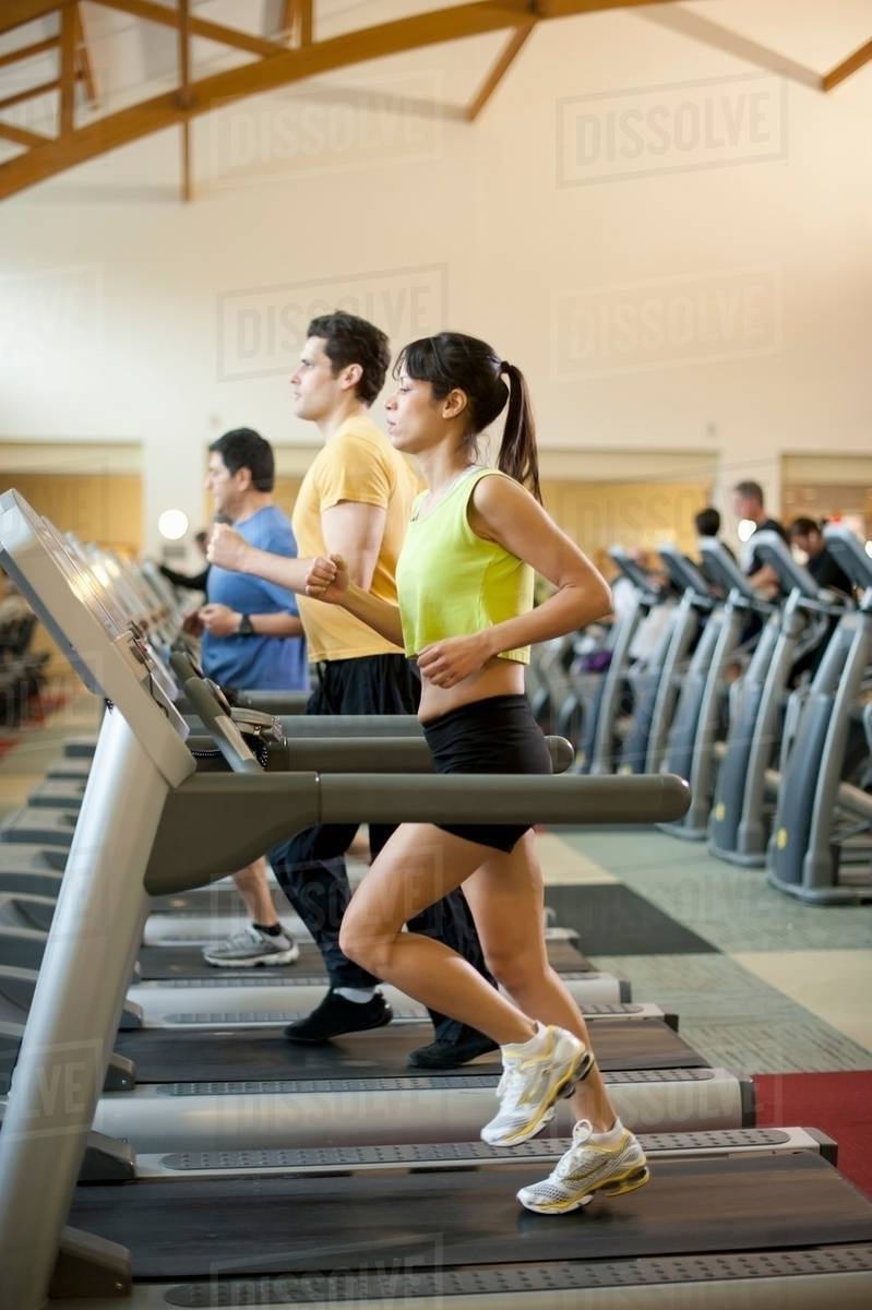 People using treadmills in gym - Stock Photo - Dissolve
