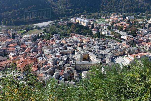 Aerial view of city built on hillside - Royalty-free Stock Photo | Dissolve