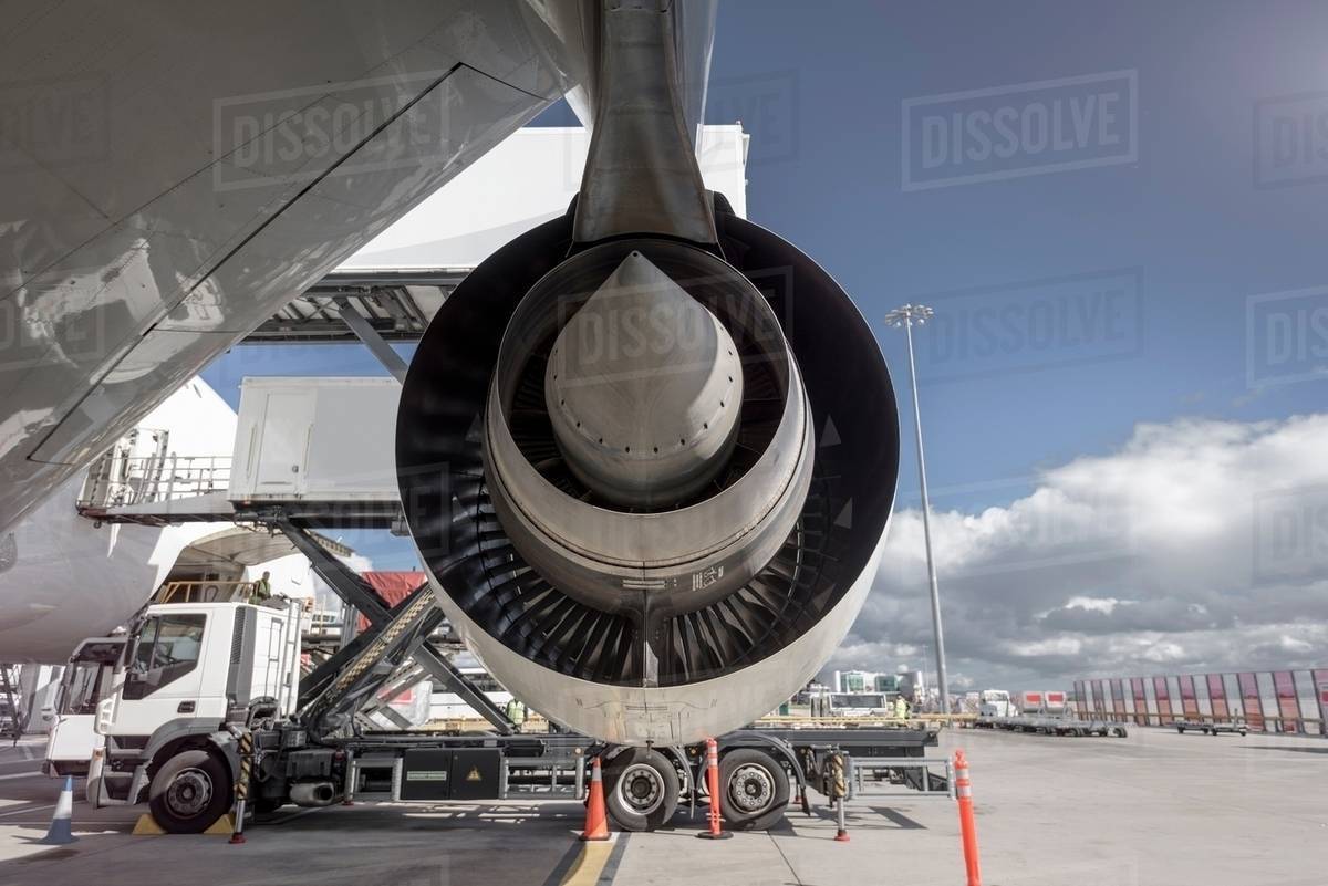 Rear view of A380 jet engine - Stock Photo - Dissolve