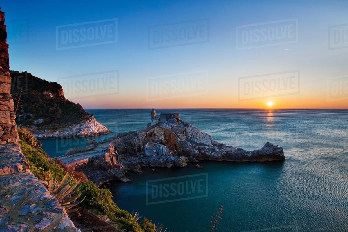 Sunset over sea at Porto Venere, Italy - Royalty-free Stock Photo ...