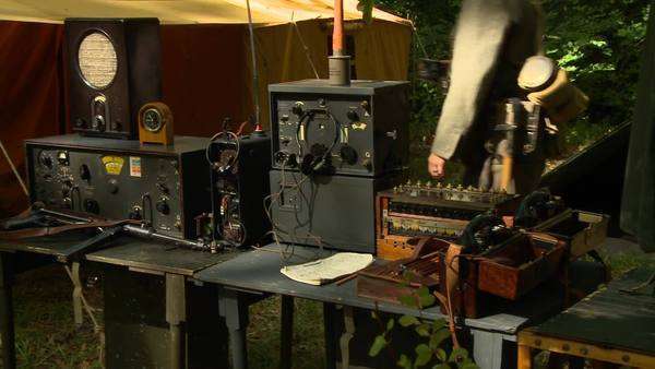 A German communications camp with radio equipment at a World War II ...