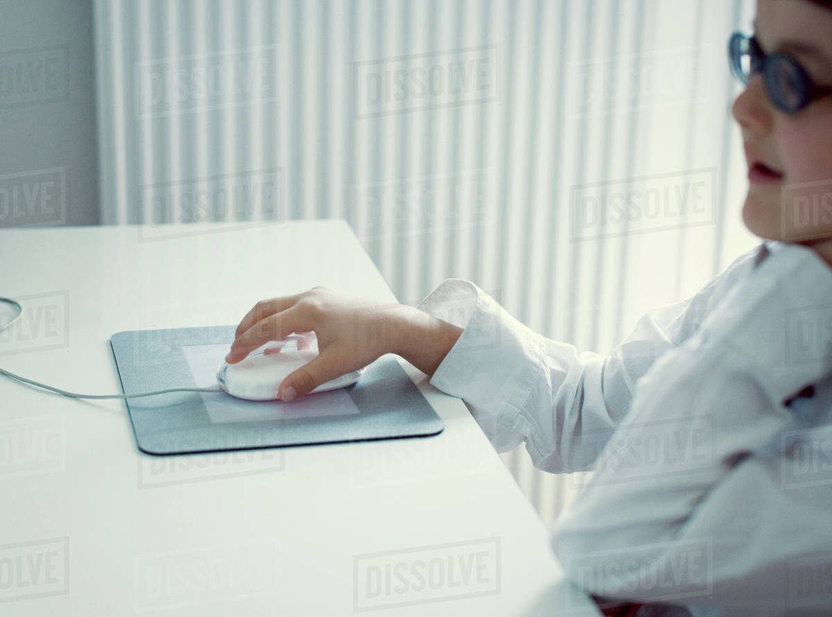 Girl using computer mouse, focus on hand - Royalty-free Stock Photo ...