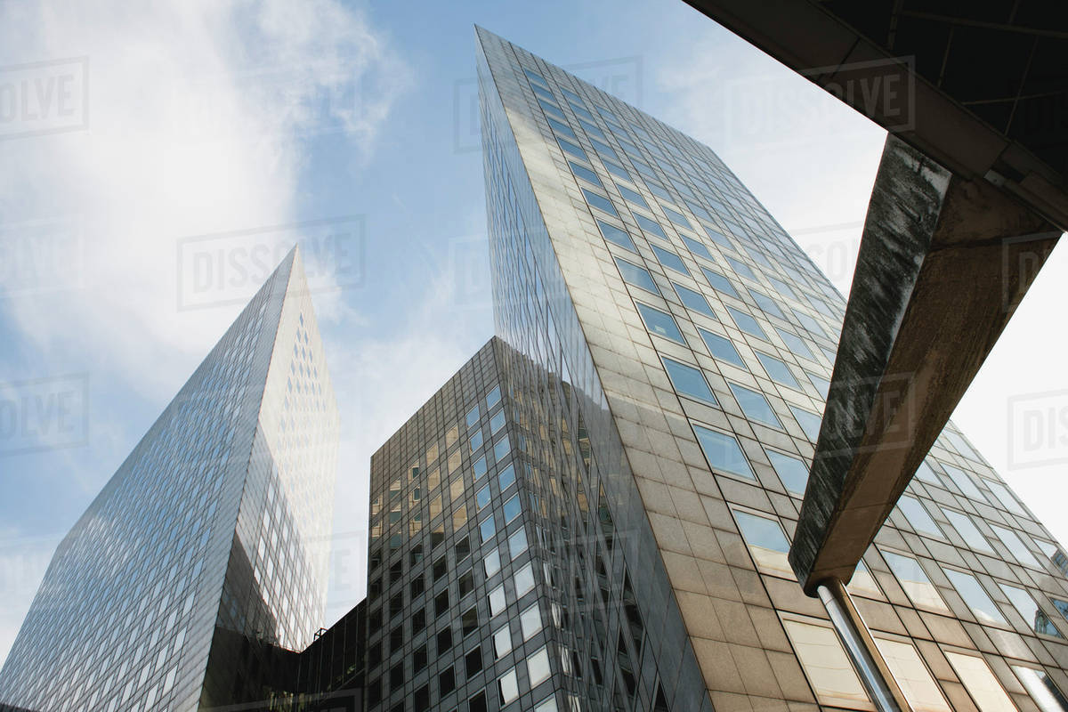 Facade of modern office buildings, low angle view - Stock Photo - Dissolve