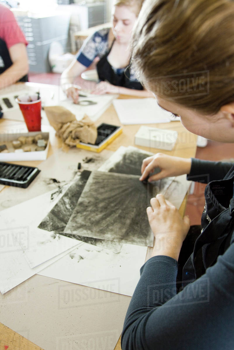 Art students drawing with charcoal - Stock Photo - Dissolve