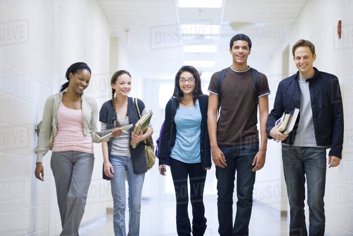 High school students walking down school corridor - Royalty-free Stock ...