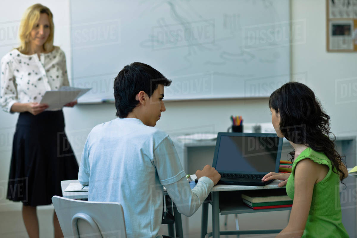 High school students using laptop computer in class - Royalty-free ...