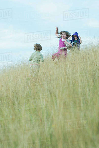 Children playing in tall grass on hillside - Royalty-free Stock Photo ...