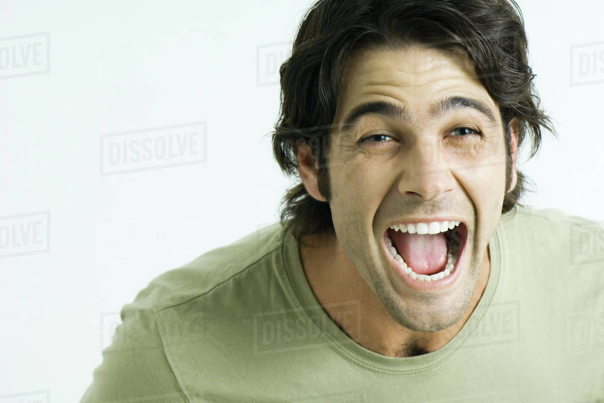 Man, mouth wide open and eyebrows raised, portrait - Royalty-free Stock ...