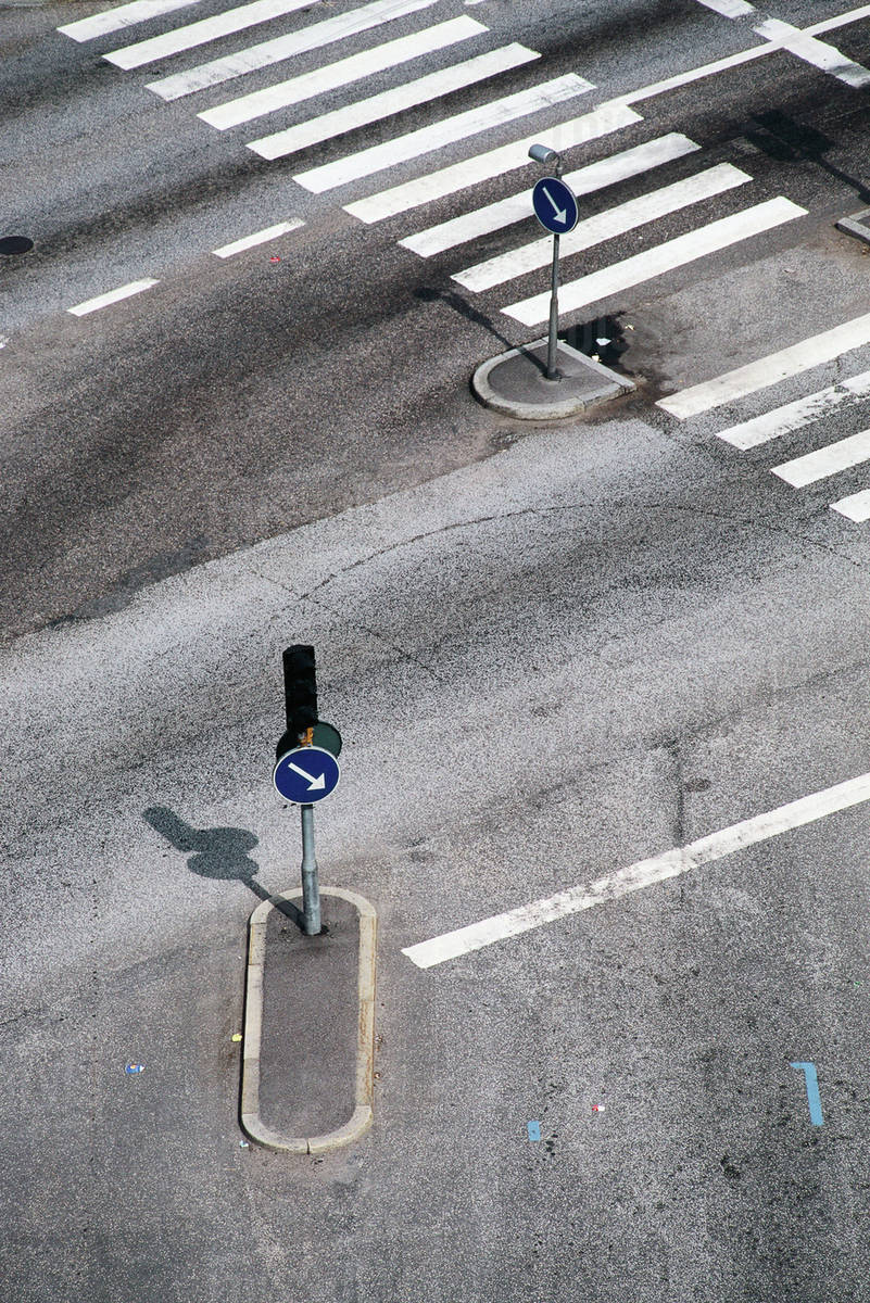 Crosswalk and traffic arrows, high angle view - Royalty-free Stock ...