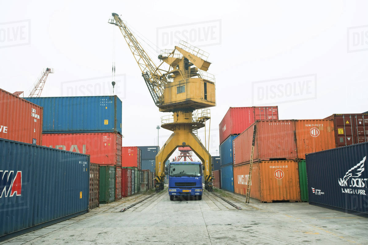 Cargo containers in shipyard - Royalty-free Stock Photo | Dissolve