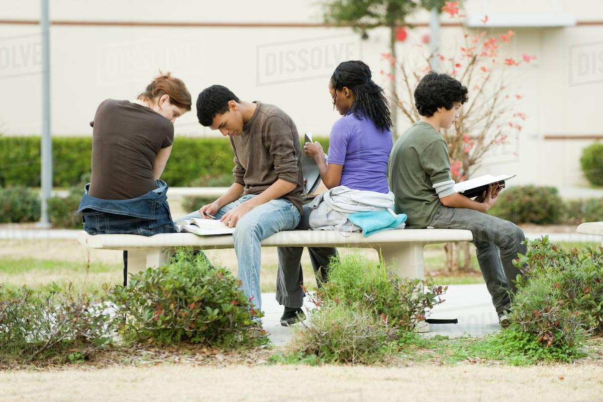 High school students studying together outdoors - Royalty-free Stock ...