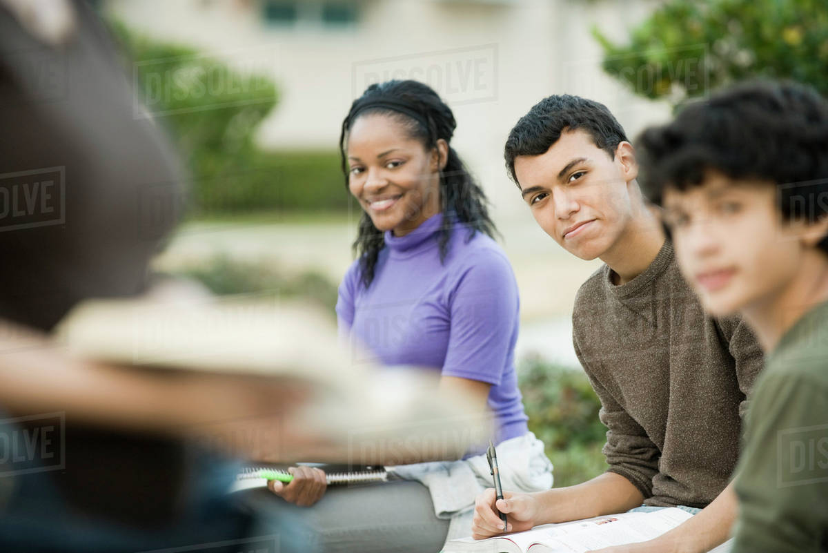 High school students studying outdoors - Royalty-free Stock Photo ...