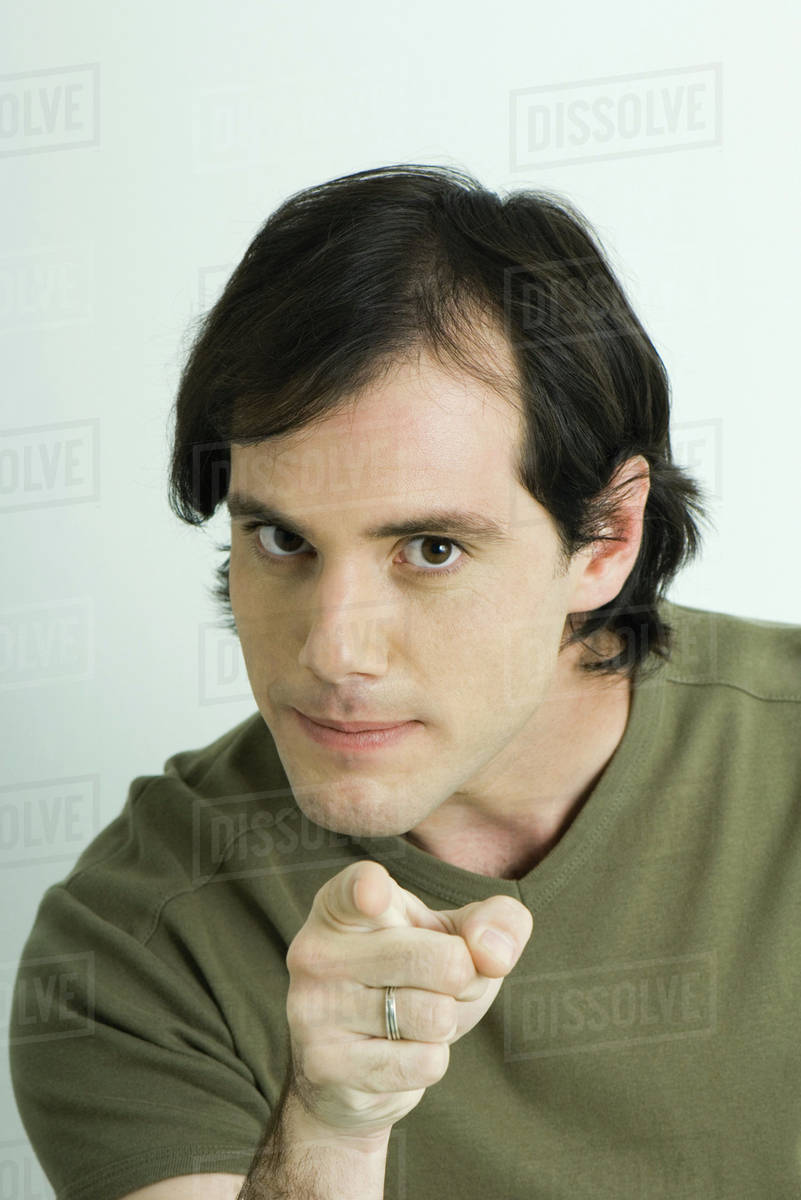 Man, pointing at camera, head and shoulders, portrait - Royalty-free ...