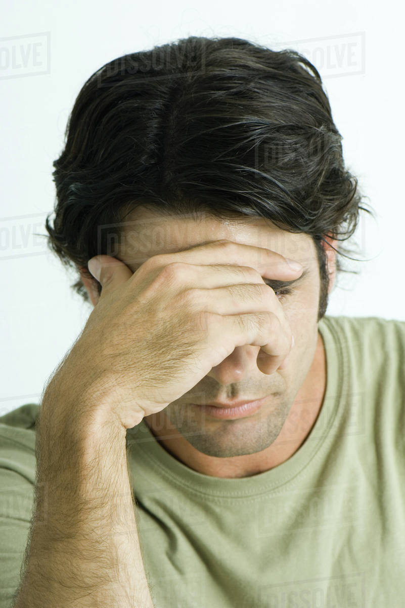 Man, holding forehead, head and shoulders, portrait - Royalty-free ...