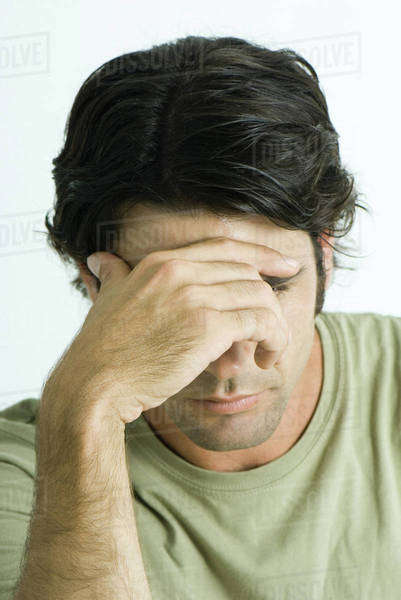 Man, holding forehead, head and shoulders, portrait - Royalty-free ...
