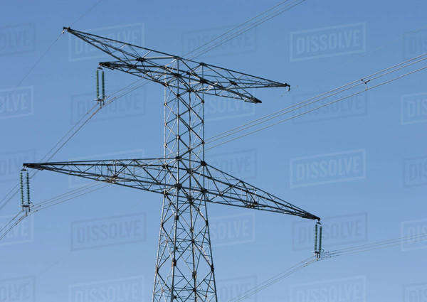 Electric pylon, low angle view - Stock Photo - Dissolve