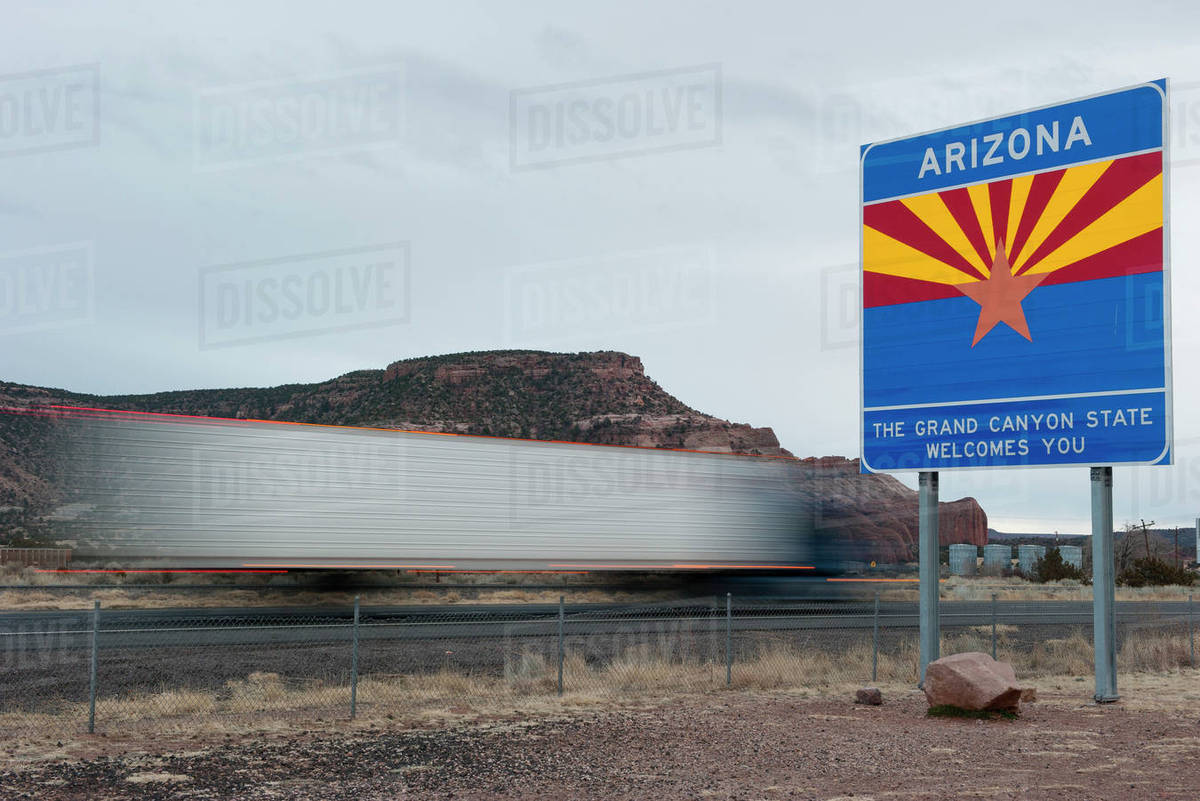 Arizona welcome sign along highway in Arizona, USA - Royalty-free Stock ...