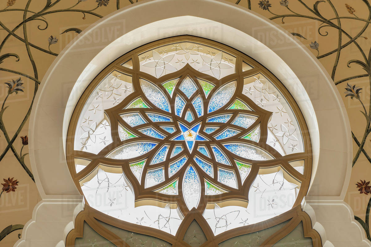 Ornate stained glass window, Sheikh Zayed Mosque, Abu Dhabi, United ...