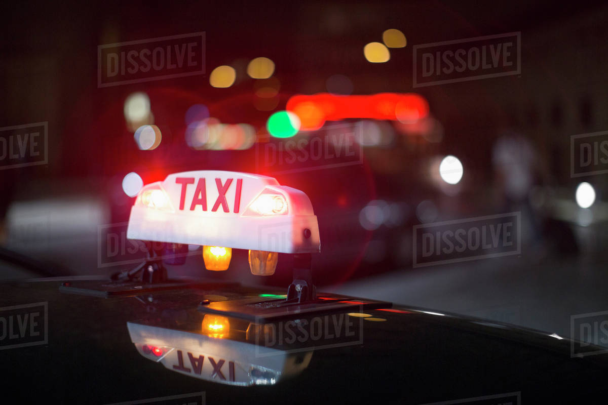 Close up of illuminated Parisian taxi light, Paris, France - Stock ...