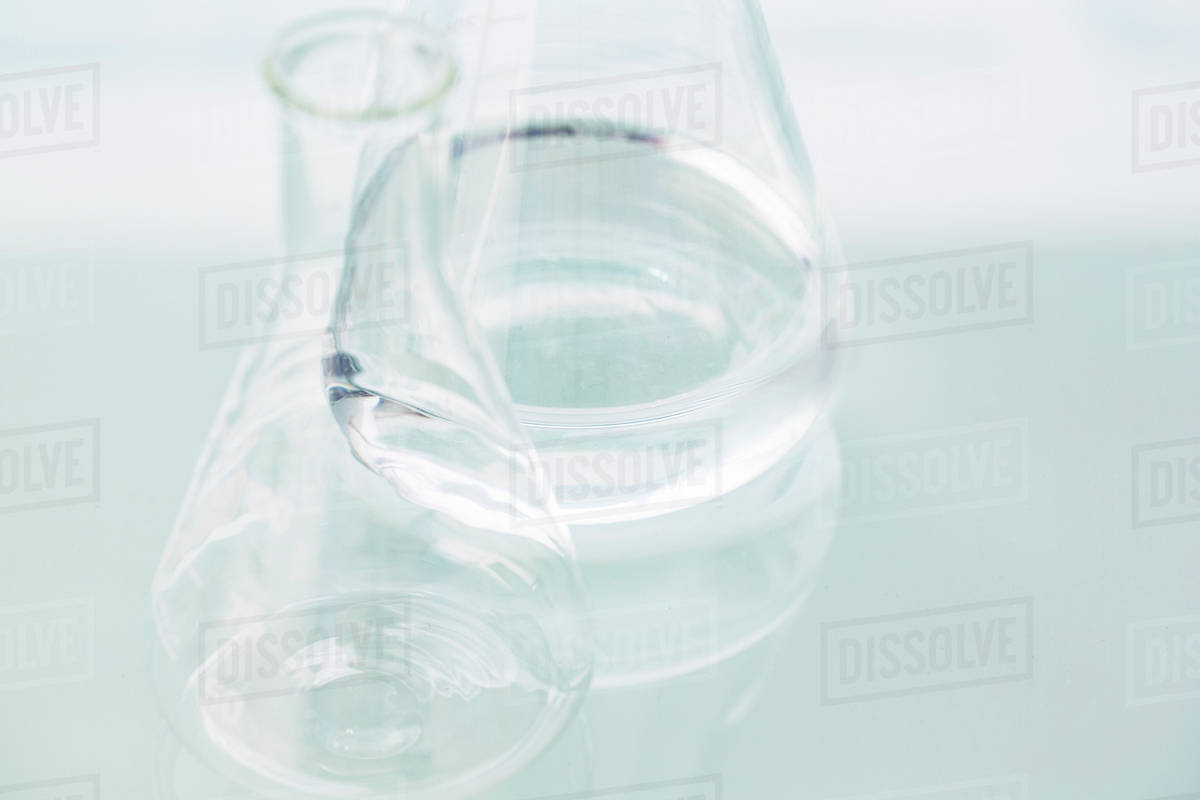 Close up of empty beakers on counter in lab - Royalty-free Stock Photo ...