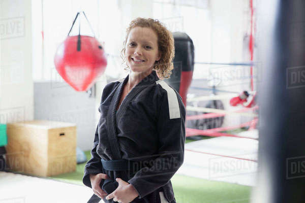 Portrait confident woman in judo uniform in gym - Royalty-free Stock ...