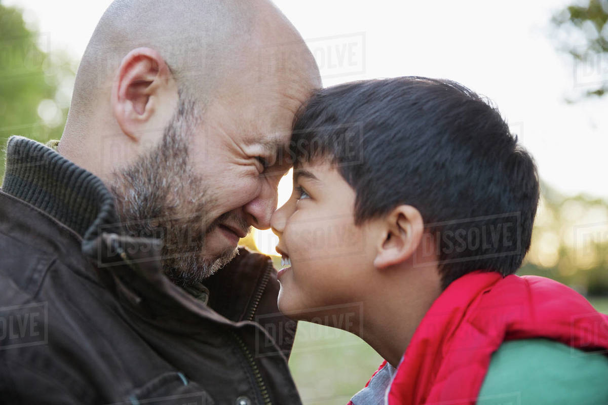 Affectionate father and son rubbing noses - Stock Photo - Dissolve