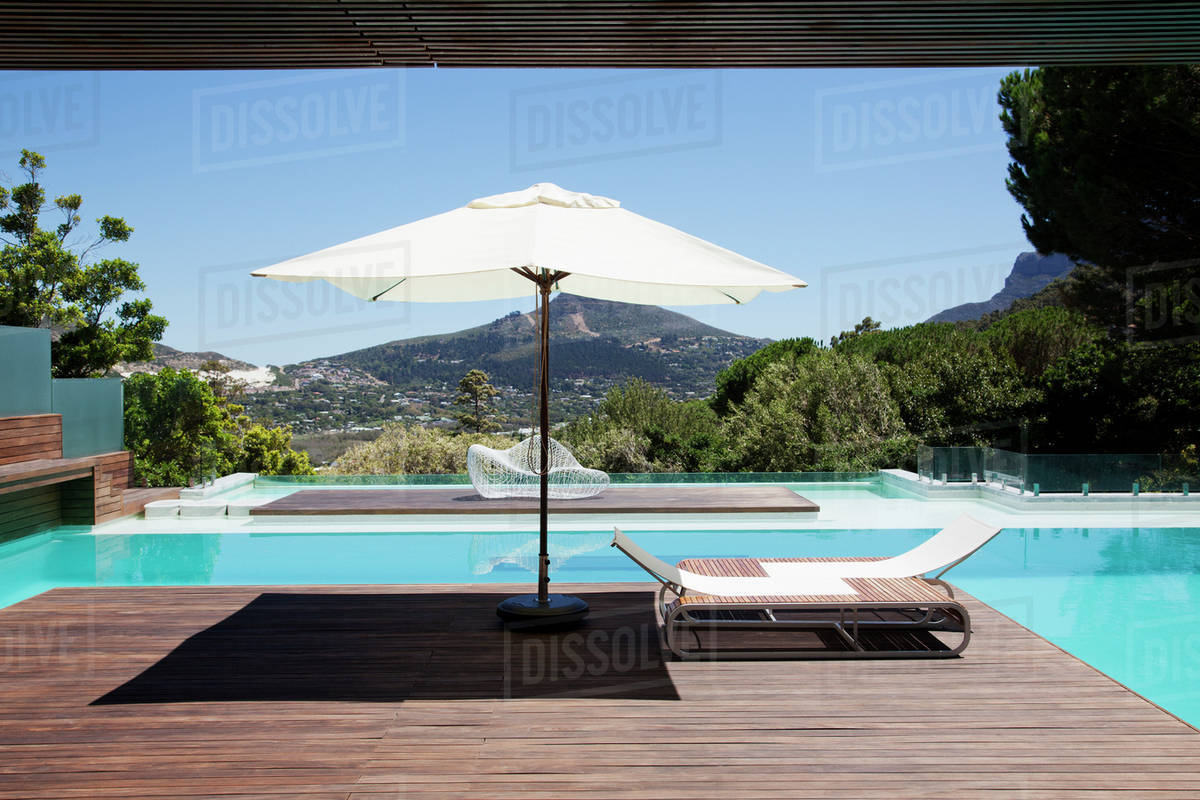 Swimming pool overlooking mountains - Stock Photo - Dissolve