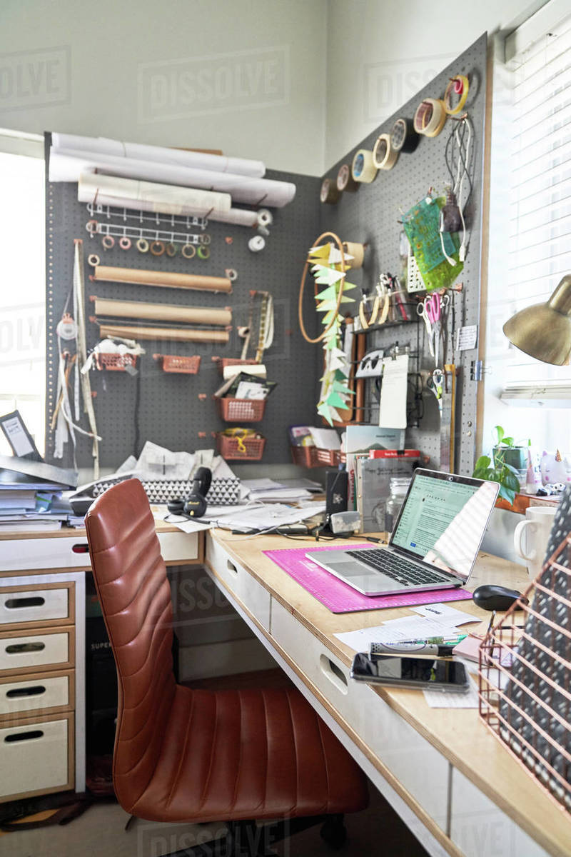 Creative home office with craft supplies - Royalty-free Stock Photo ...