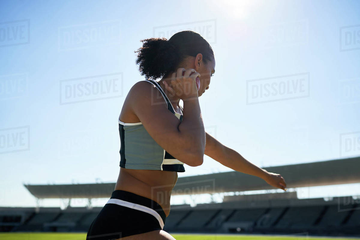 Female track and field athlete throwing shot put - Royalty-free Stock ...