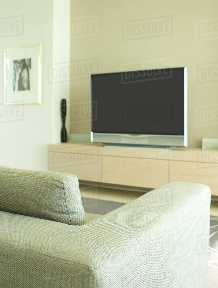 Sofa and television in modern living room - Royalty-free Stock Photo ...