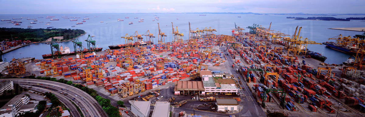 Singapore, aerial view of port - Stock Photo - Dissolve