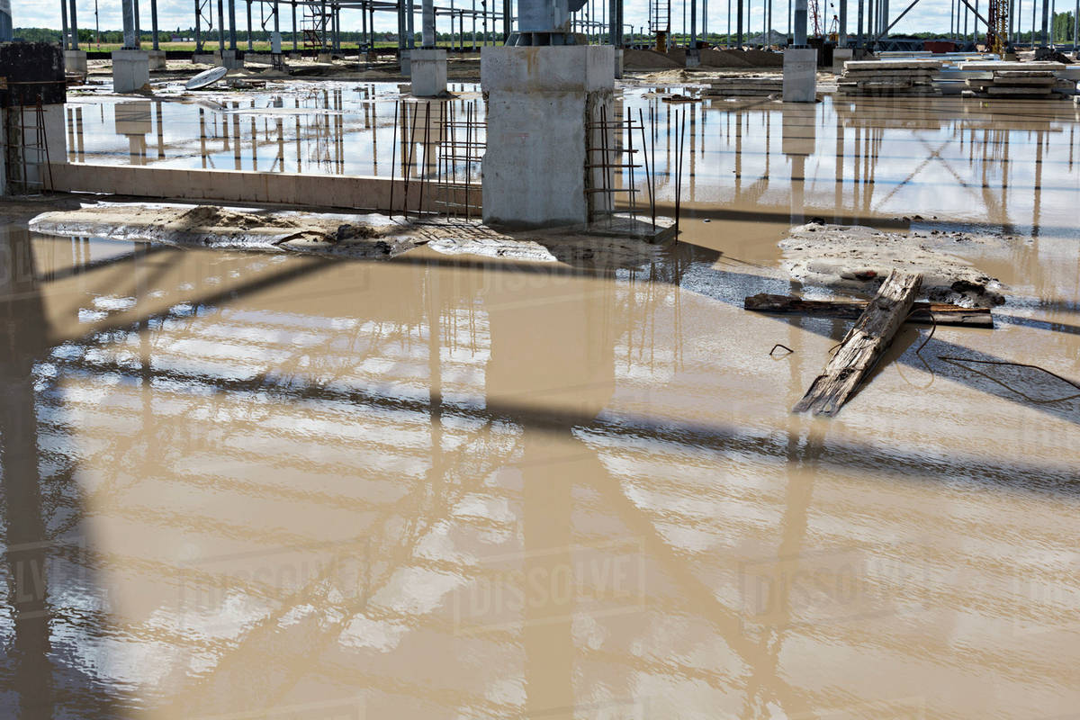 Reflection of construction frame on construction site - Royalty-free ...