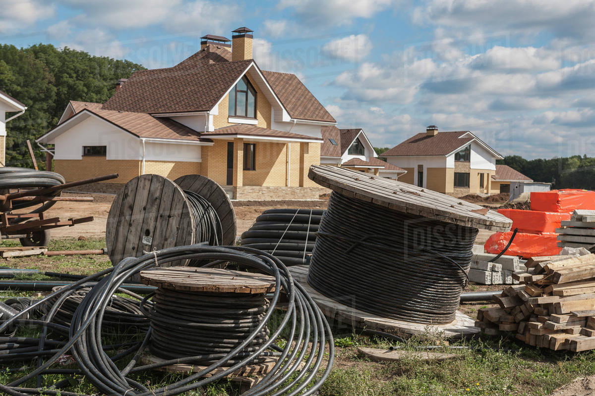 Reel of the cable wire on the construction site - Royalty-free Stock ...