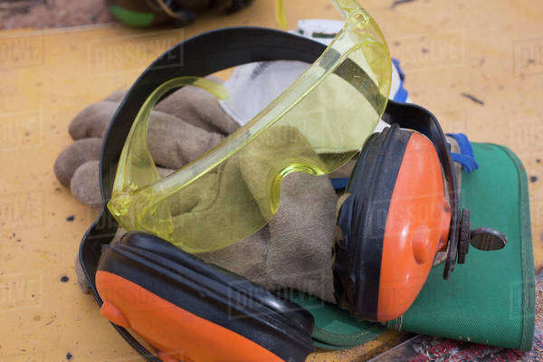 Close-up of construction worker's safety equipment - Stock Photo - Dissolve