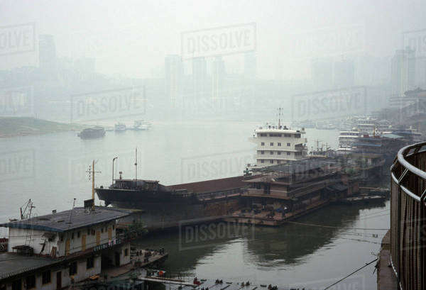 Boats in a harbor, Yellow River, Chongqing, China - Royalty-free Stock ...