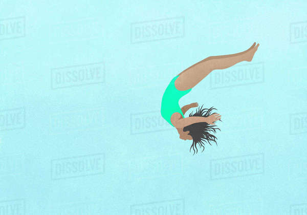 Playful girl in bathing suit diving - Royalty-free Stock Photo | Dissolve